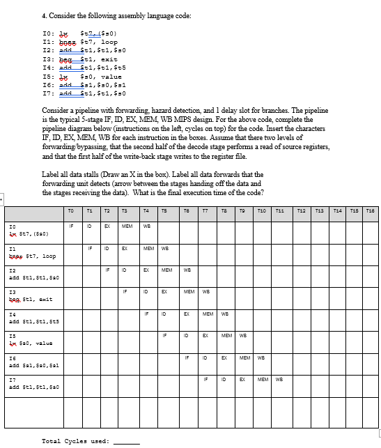 Solved 4. Consider the following assembly language code: (0 | Chegg.com