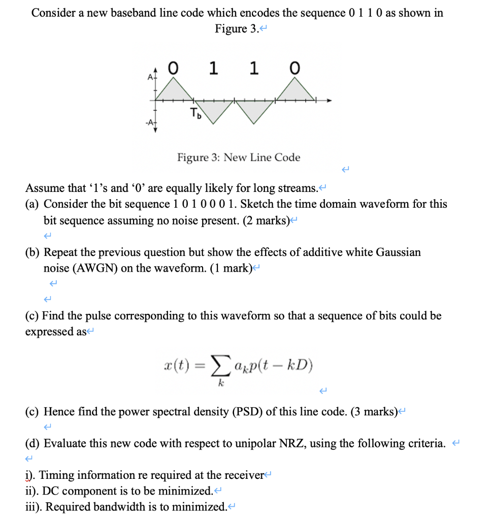 Consider a new baseband line code which encodes the | Chegg.com