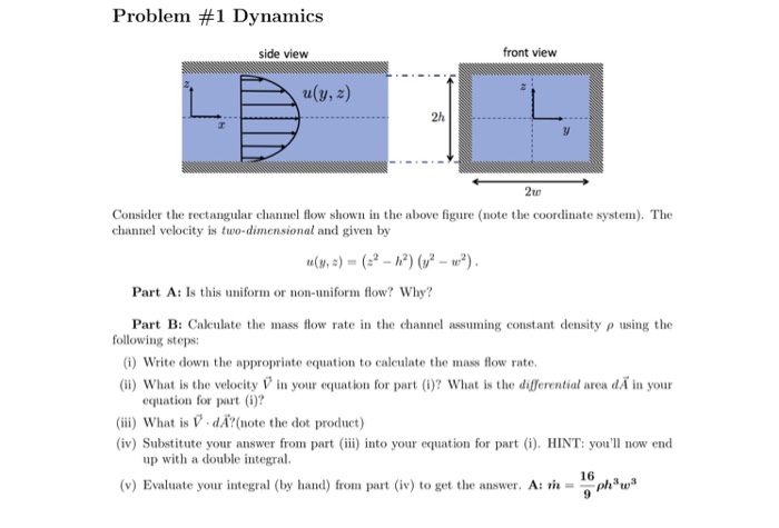 Solved Problem #1 Dynamics side view front view u(y,z) 2h 2w | Chegg.com