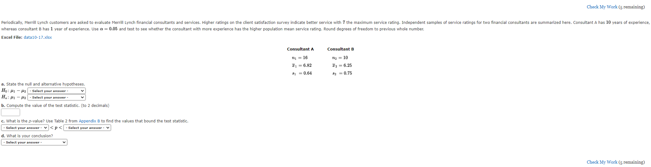 Solved Check My Work (5 remaining) Excel File: | Chegg.com
