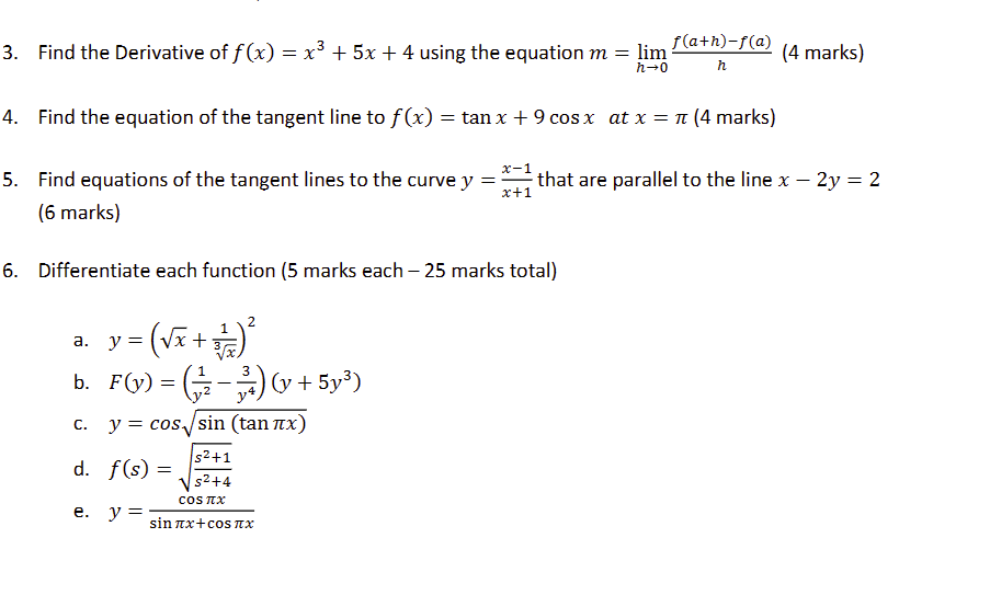 Solved Find the Derivative of f(x)=x3+5x+4 using the | Chegg.com