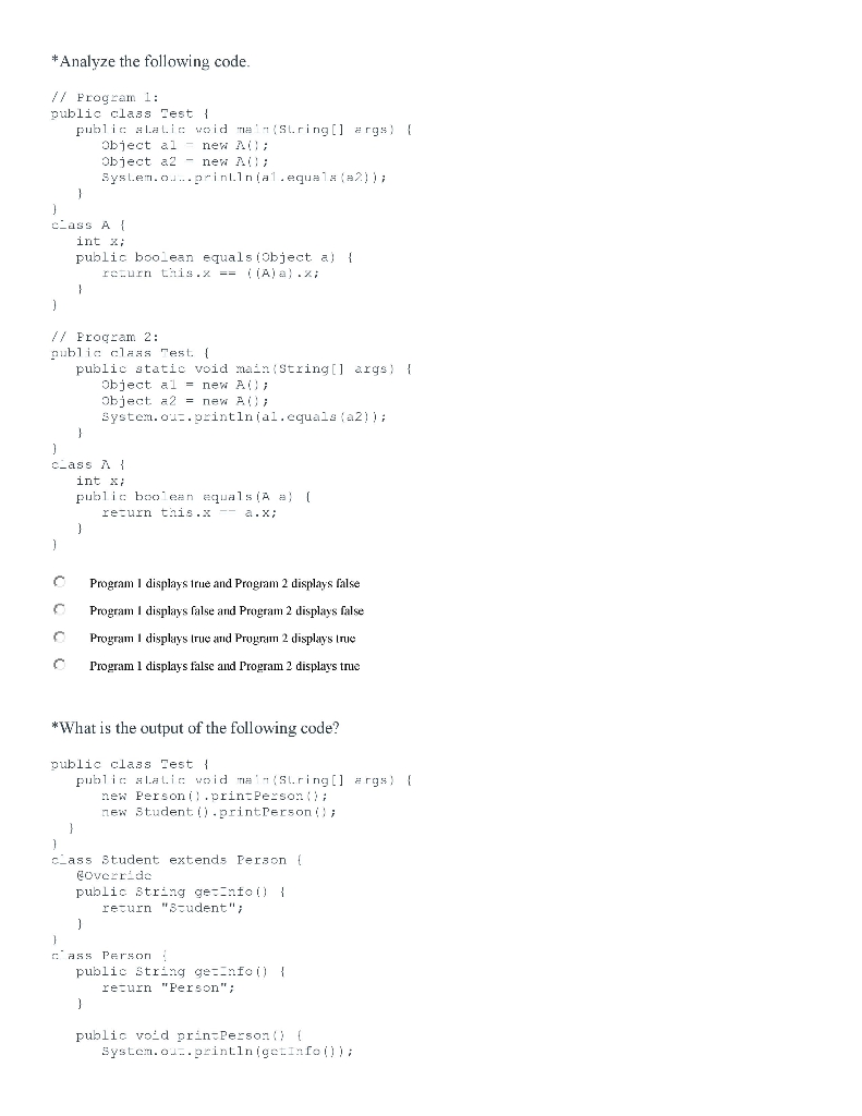 Solved Analyze the following code Progzam 1: public class | Chegg.com
