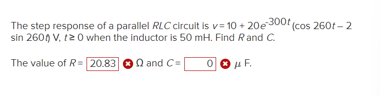 Solved The step response of a parallel RLC circuit is | Chegg.com