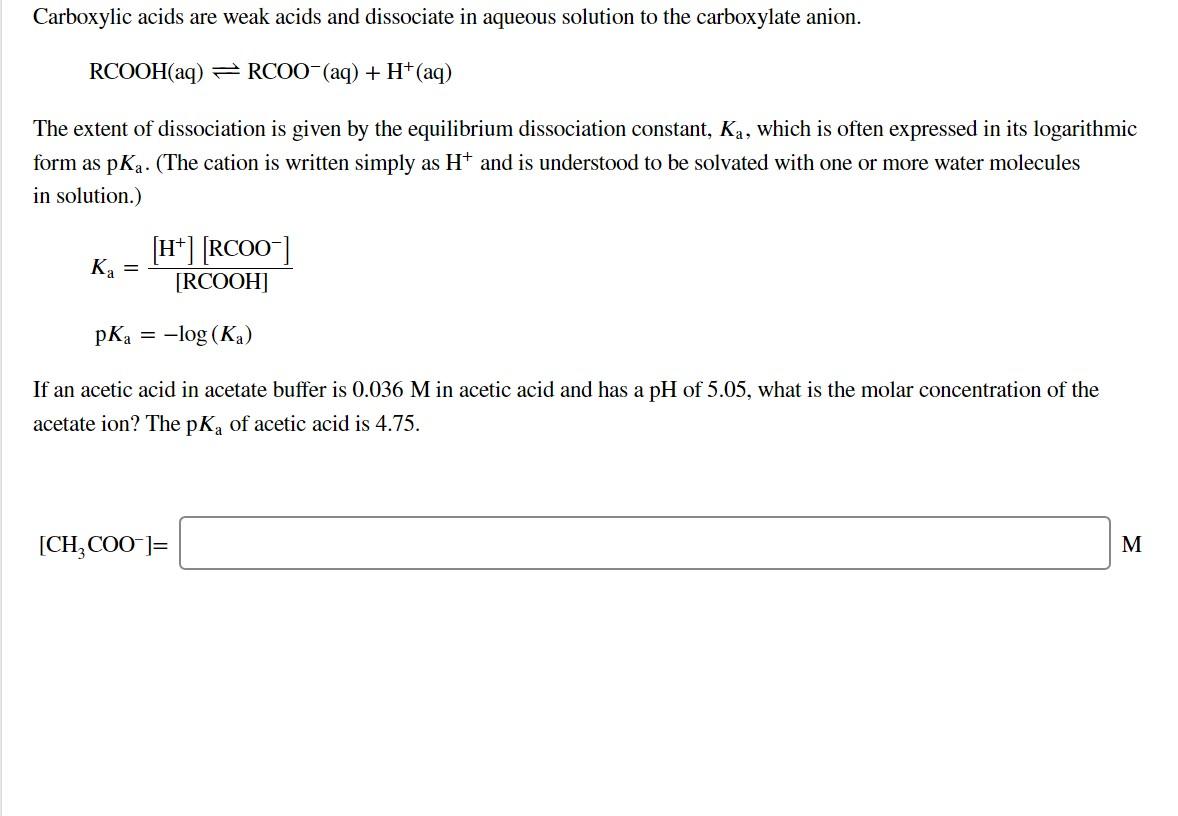 Solved Carboxylic acids are weak acids and dissociate in | Chegg.com