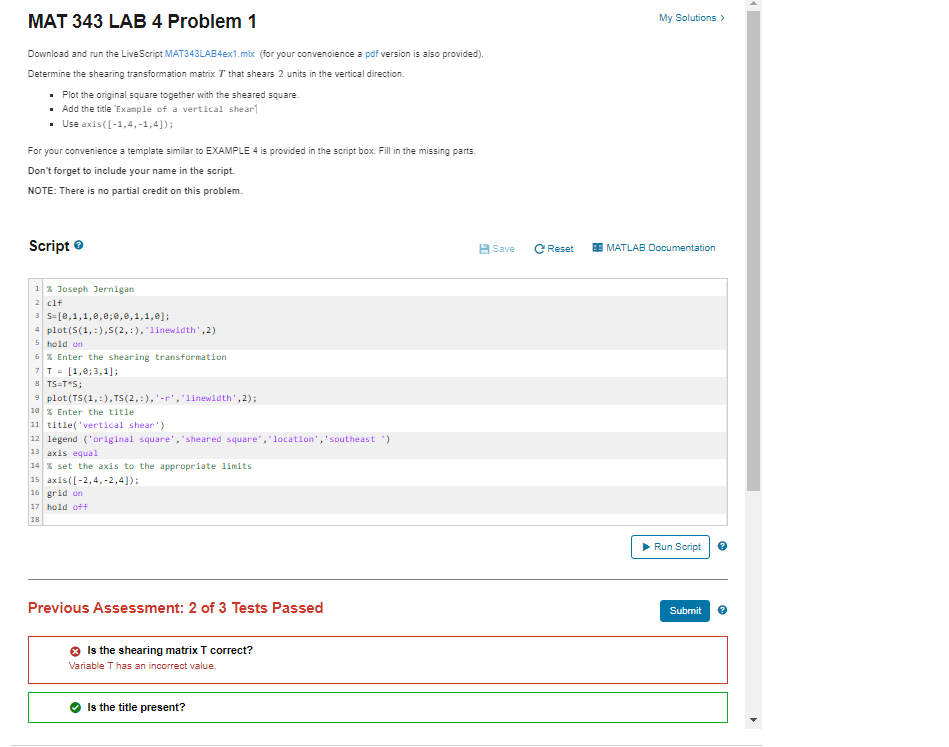 Solved MAT 343 LAB 4 Problem 1 Download and run the | Chegg.com