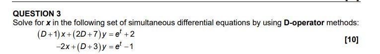 Solved Solve for x in the following set of simultaneous | Chegg.com