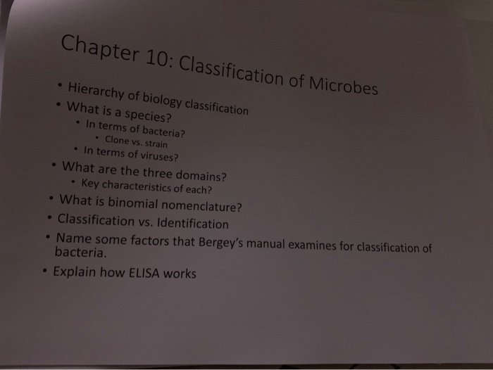 Solved Chapter 10: Classification of Microbes . Hierarchy of | Chegg.com