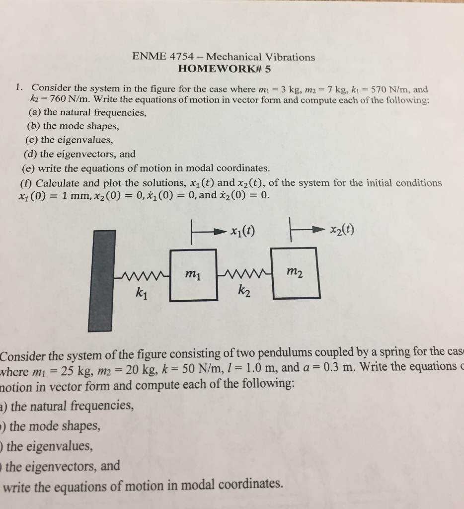 ENME 4754 Mechanical Vibrations HOMEWORK# 5 1. | Chegg.com