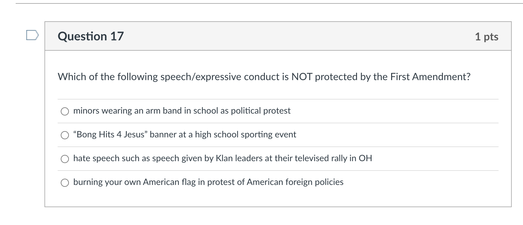 Which of the following speech/expressive conduct is | Chegg.com