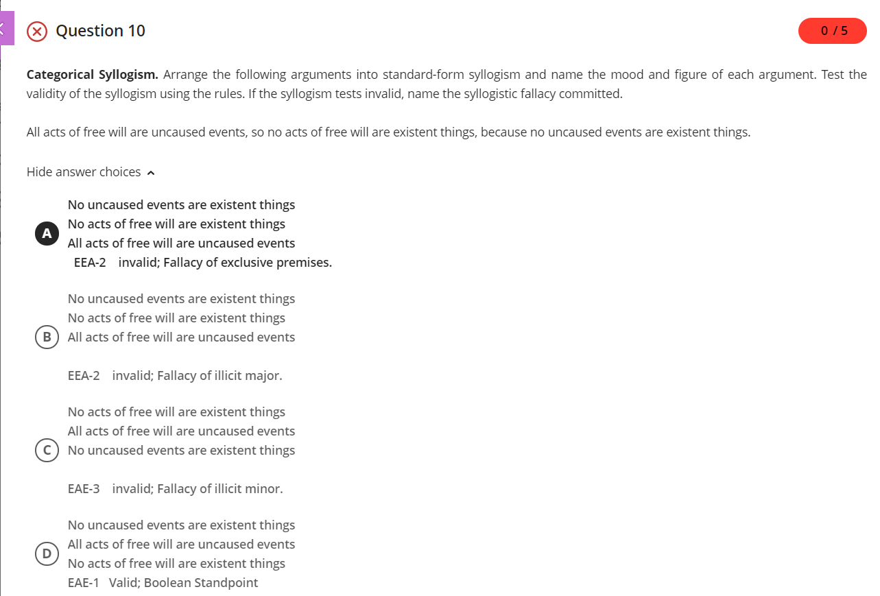 Solved Question 10 0/5 Categorical Syllogism. Arrange the | Chegg.com