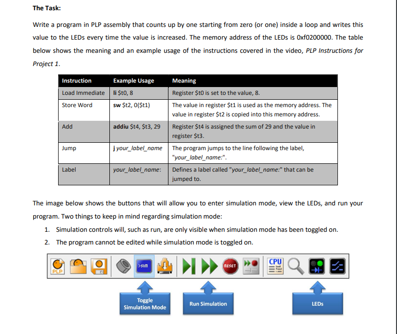 Solved The Task: Write a program in PLP assembly that counts | Chegg.com