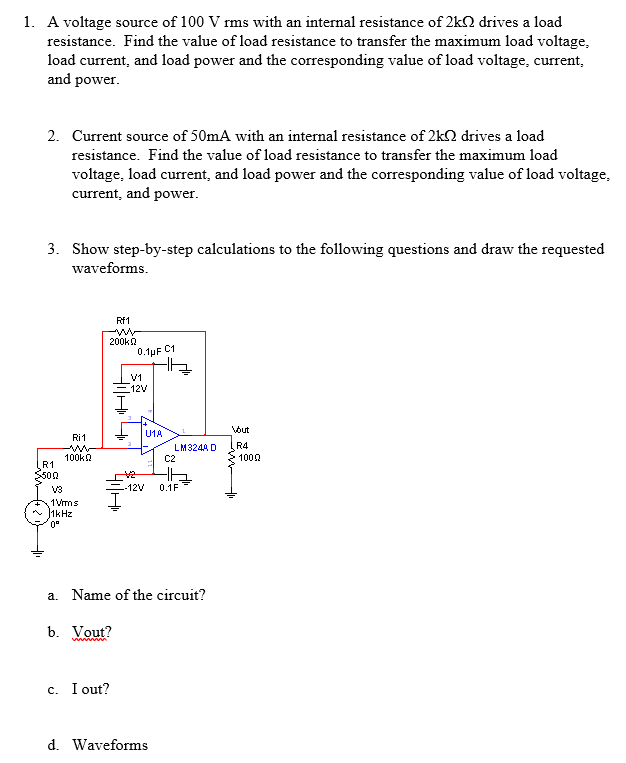 Solved 1. A voltage source of 100 Vrms with an internal | Chegg.com