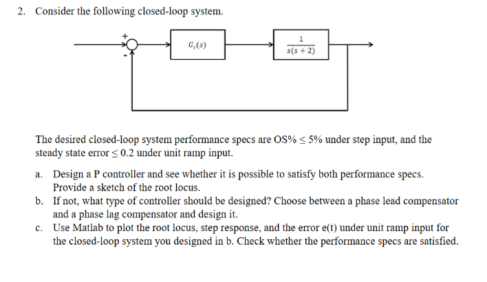Solved Consider the following closed-loop system 2. G.(S) | Chegg.com