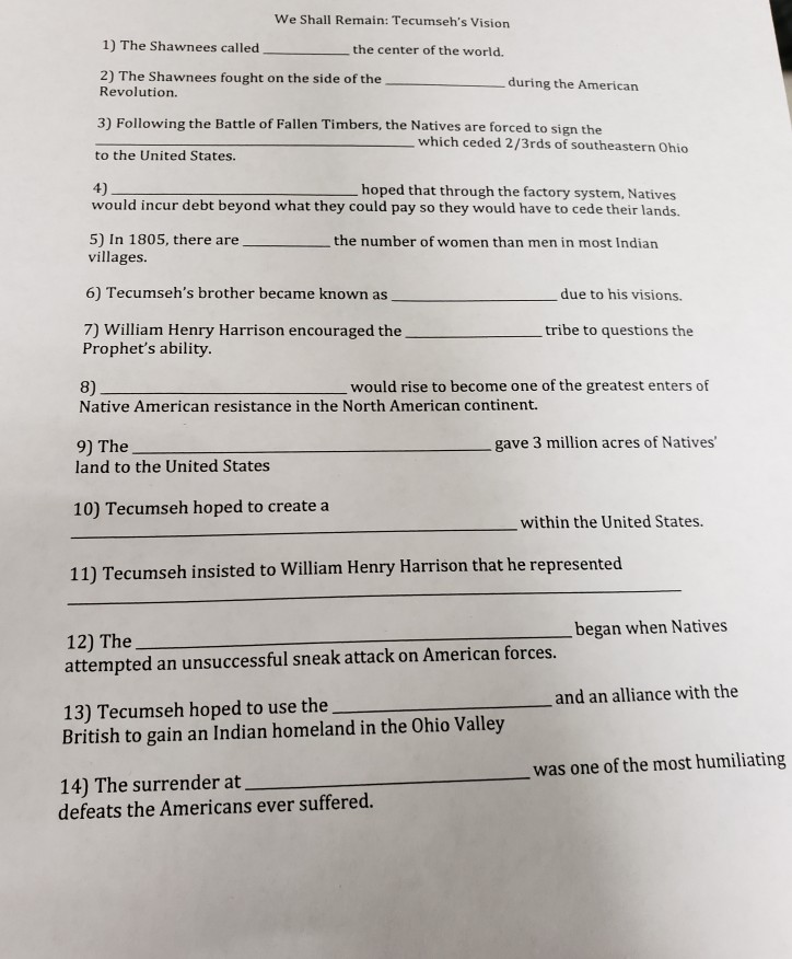 Name: MrheniMer sn We Shall Remain: Tecumseh's Vision | Chegg.com