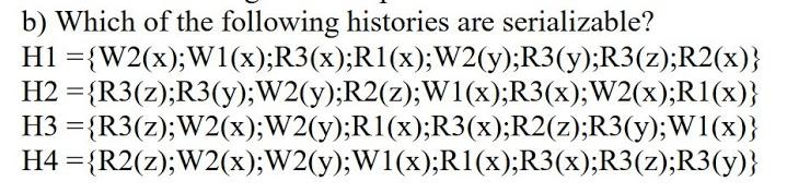 Solved b) Which of the following histories are serializable? | Chegg.com
