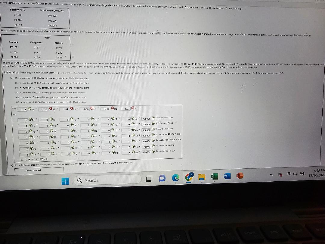 Solved 92 = ﻿number of PT-200 ﻿bettecr pedes produced at the | Chegg.com