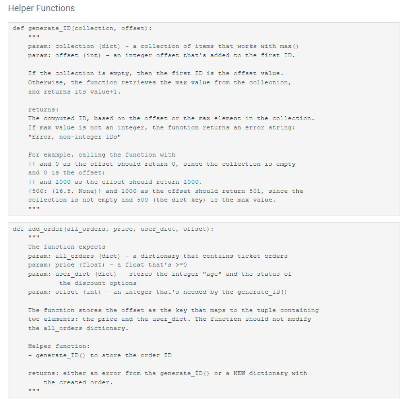 Solved Helper Functionsdef generate_ID(collection, | Chegg.com