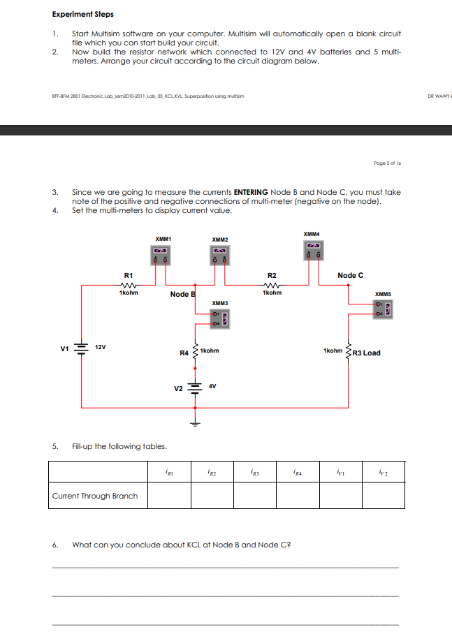 Solved 1. Experiment Steps Start Multisim software on your | Chegg.com