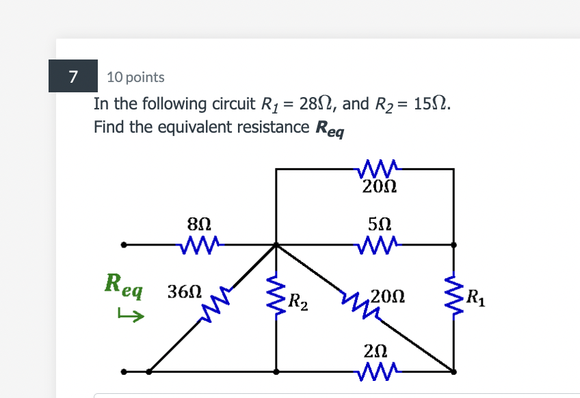 Solved 10 points In the following circuit R1=28Ω, and | Chegg.com