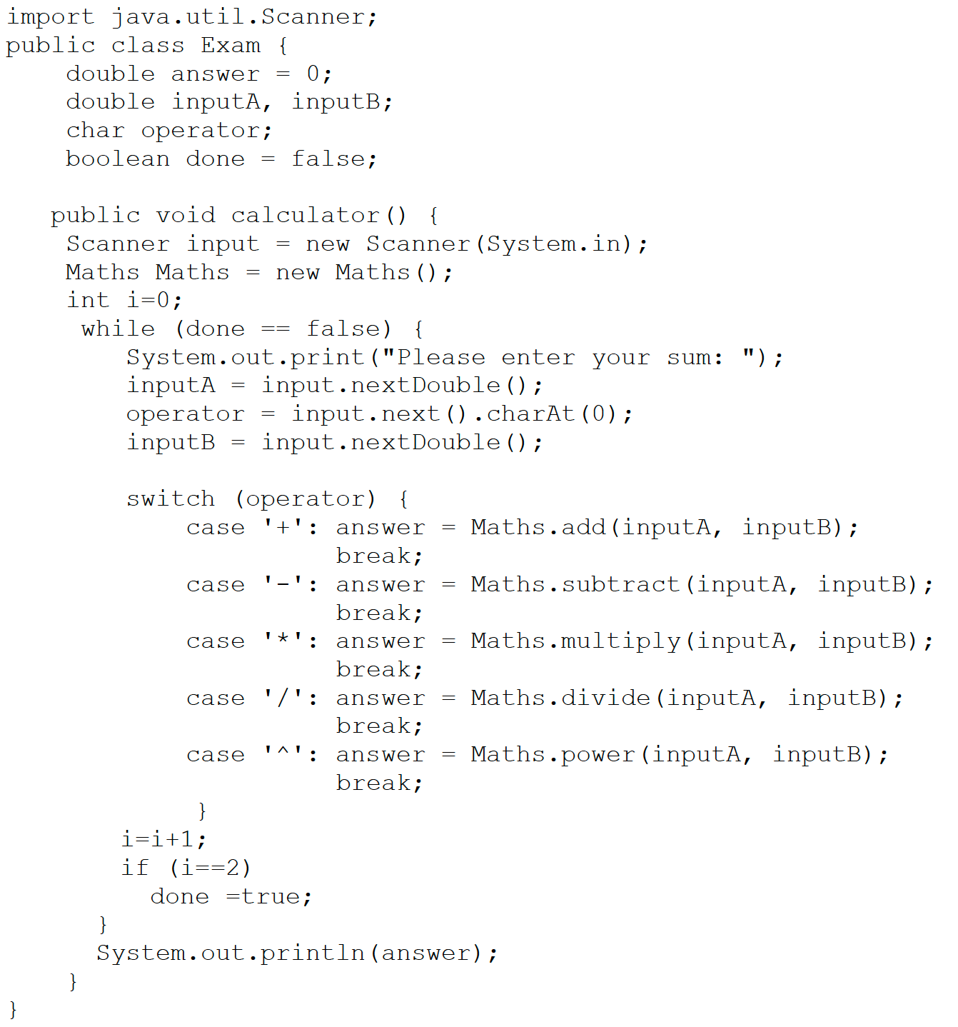 Solved port java.util.scanner; blic class Exam double answer | Chegg.com