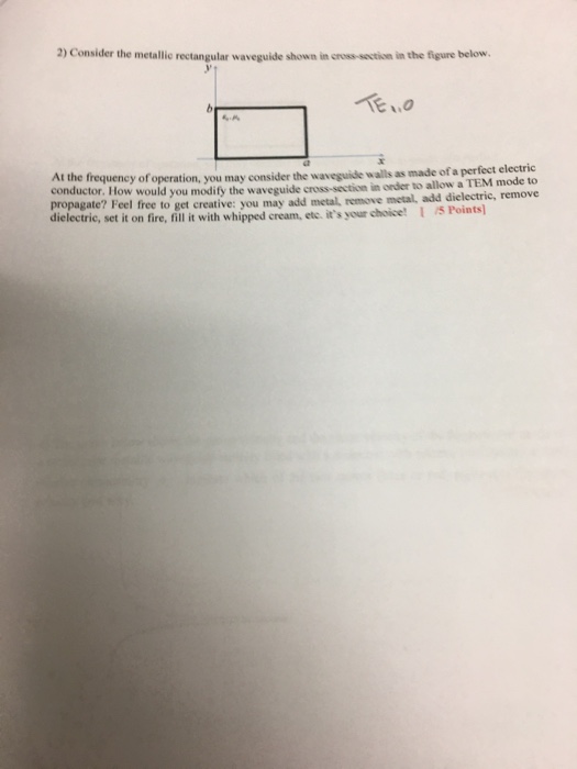 Solved 2) Consider the metallic rectangular waveguide shown | Chegg.com