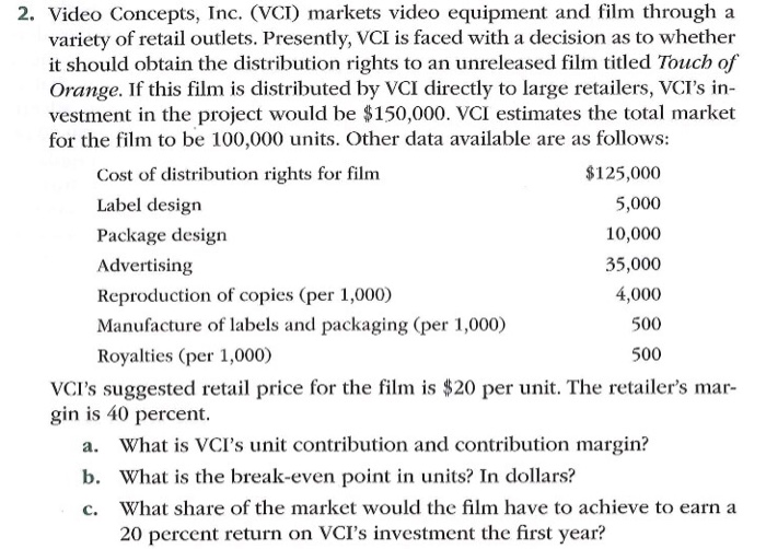 Solved Video Concepts, Inc. (VCI) markets video equipment | Chegg.com