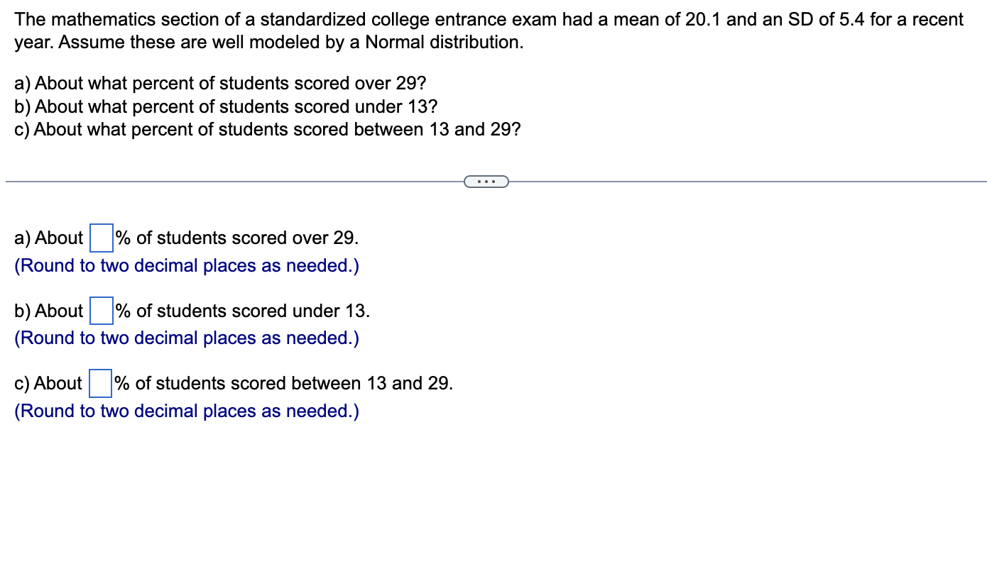 Solved The mathematics section of a standardized college | Chegg.com