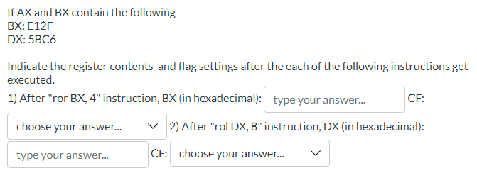 Solved If AX and BX contain the following BX: E12F DX: 5BC6 | Chegg.com
