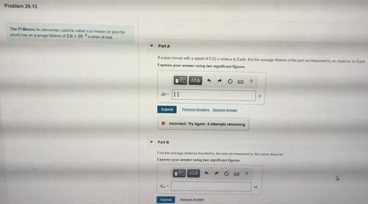 Solved Problem 29.13 The Pi Meson An elementary particle | Chegg.com