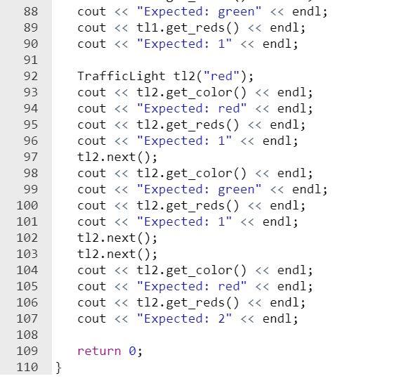 Solved Implement a class that simulates a traffic light. The | Chegg.com