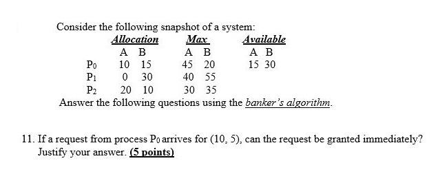 Solved Consider the following snapshot of a system: | Chegg.com
