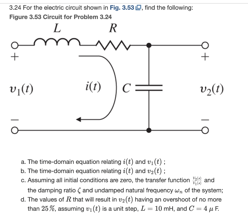 Solved 3.24 For the electric circuit shown in Fig. 3.53 ㅁ, | Chegg.com
