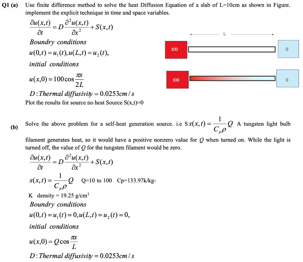 Q1 (a) Use finite difference method to solve the heat | Chegg.com