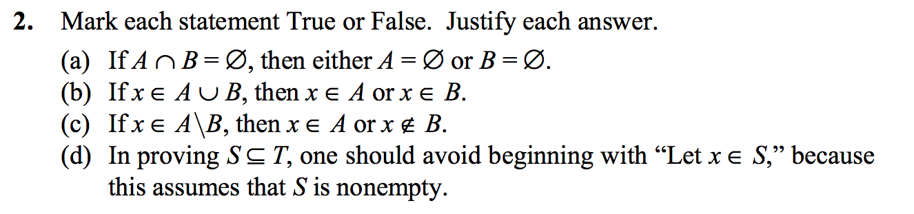 Solved 2. Mark each statement True or False. Justify each | Chegg.com