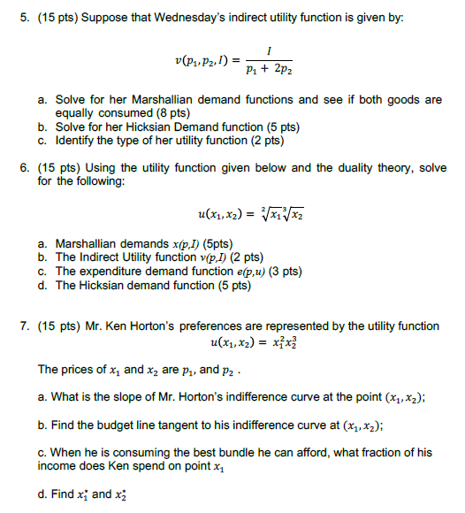Solved 1. ﻿Suppose that Wednesday's indirect utility | Chegg.com