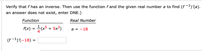 Solved Verify that f has an inverse. Then use the function f | Chegg.com