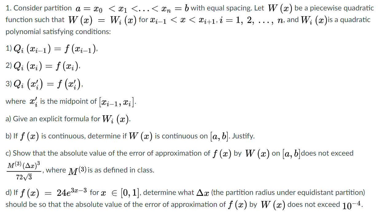 Solved 1. Consider partition a = x0
