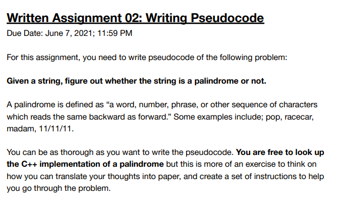 Solved Written Assignment 02 Writing Pseudocode Due Date 