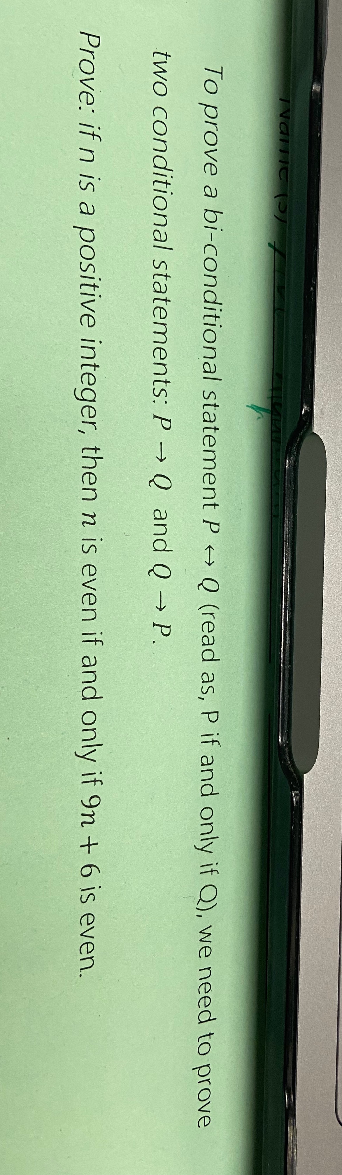 Solved To prove a bi-conditional statement P↔Q (read as, P | Chegg.com