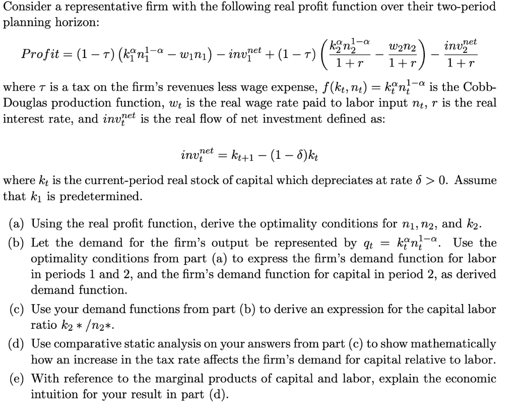 Solved Consider a representative firm with the following | Chegg.com