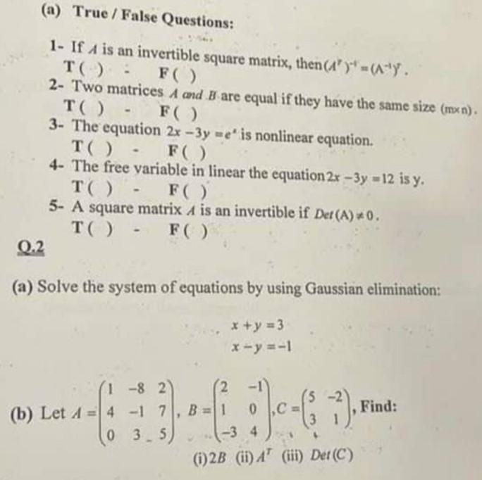 Solved 1- If A is an invertible square matrix, then | Chegg.com