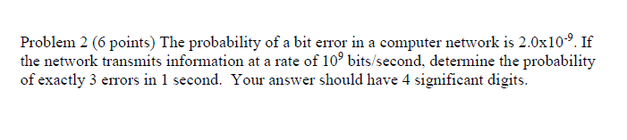 Solved Problem 2 (6 points) The probability of a bit error | Chegg.com