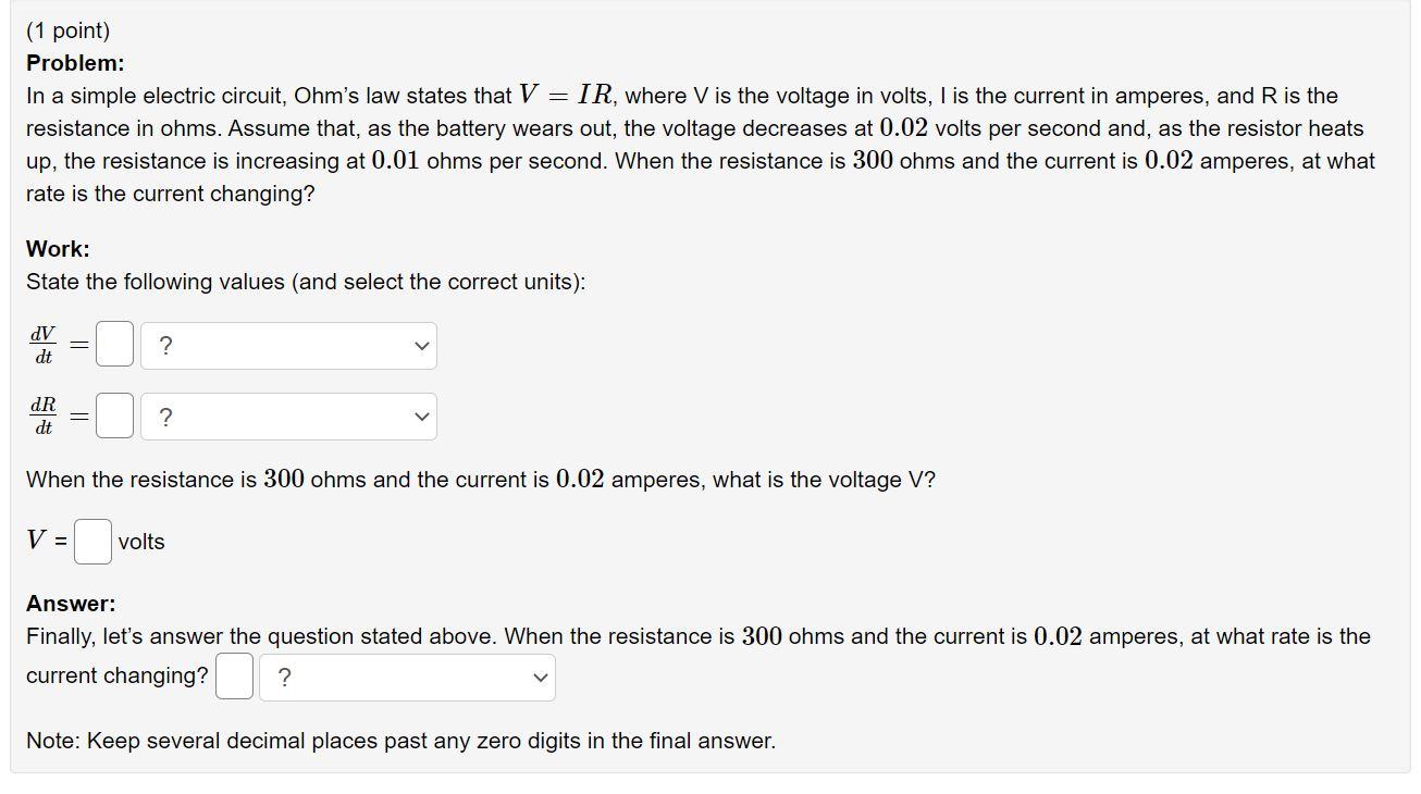 Solved Problem: In a simple electric circuit, Ohm's law | Chegg.com