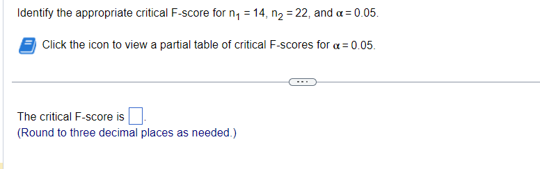 Solved Identify the appropriate critical F-score for | Chegg.com