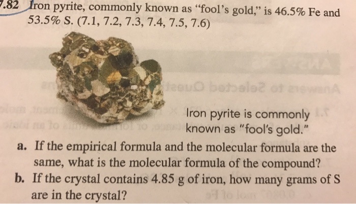 Solved Iron pyrite, commonly known as "fool's gold, " is | Chegg.com