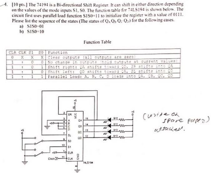4. 110 pts. The 74194 is a Bi-directional Shift | Chegg.com