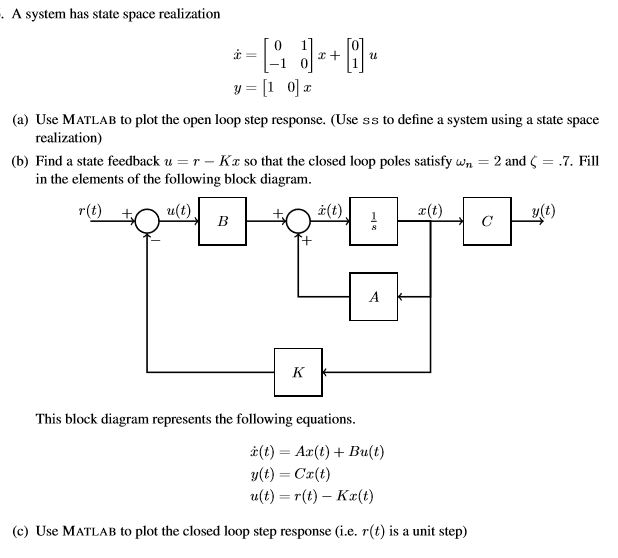 Solved A System Has State Space Realization [1 01 X A