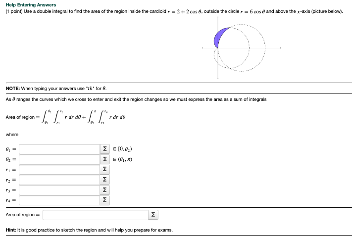 Solved Help Entering Answers (1 point) Use a double integral | Chegg.com