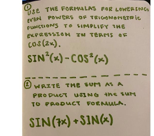 Solved USE THE FORMULAS FOR LOWERING EVEN POWERS OF | Chegg.com