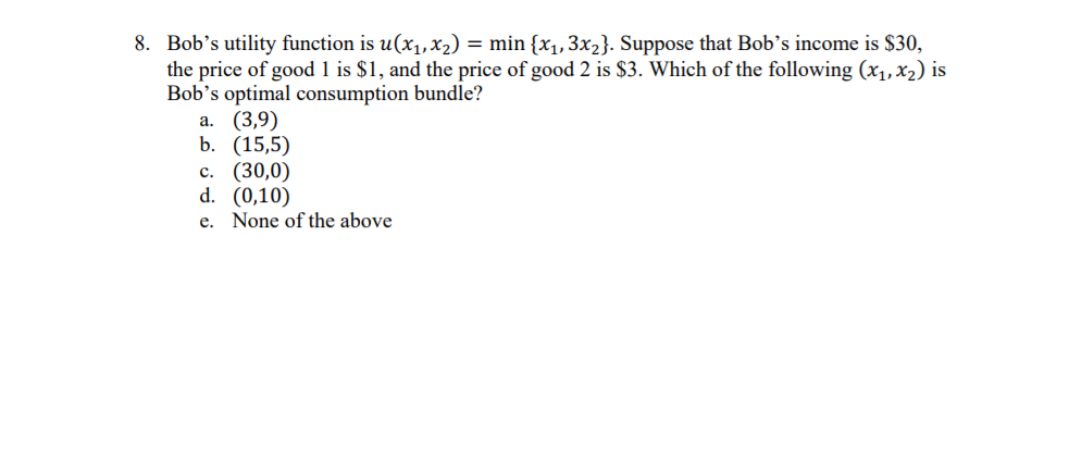 Solved 1. Bob's preference is convex. If the bundle (x1,x2) | Chegg.com